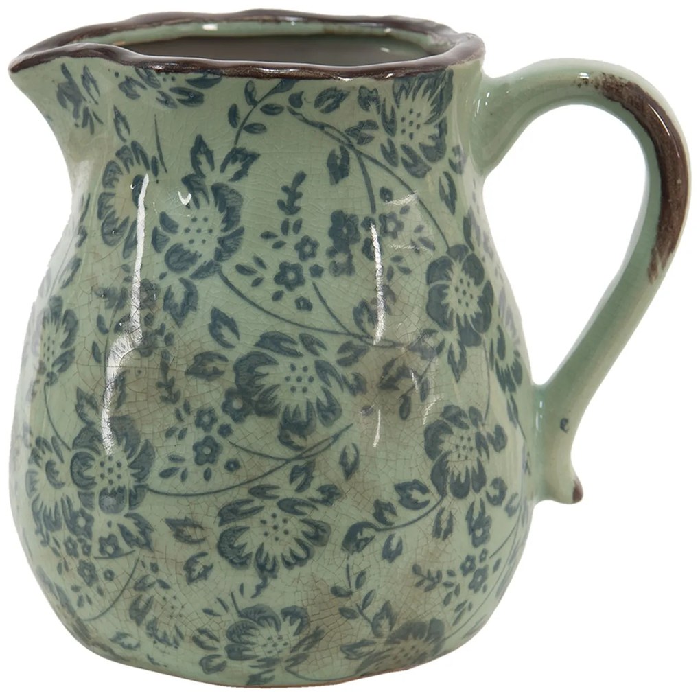 Zelený dekorační džbán s modrými květy Minty - 20*16*20 cm/ 2,3l