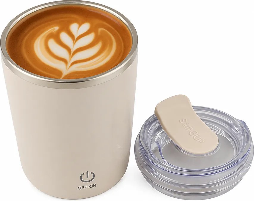 Verk Group Samomíchací hrnek 350 ml, ocelový termos na studené i horké nápoje, s usb a šňůrkou