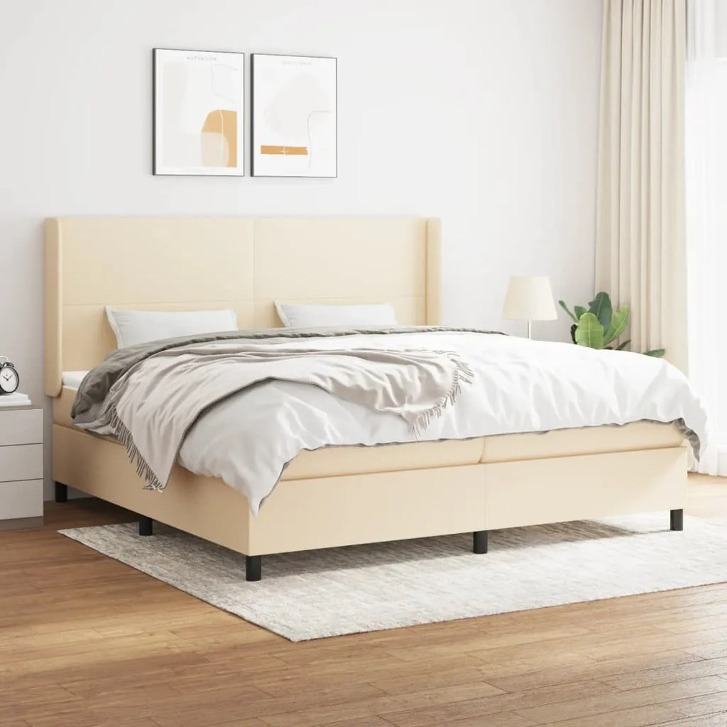 Box spring postel s matrací krémová 200x200 cm textil 3131302
