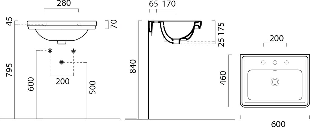 GSI Classic obdélníkové umyvadlo 60 x 46 cm bez otvoru pro baterii s přepadem keramické bílá ExtraGlaze 8731011
