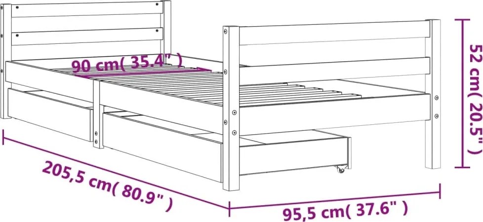 vidaXL Dětská postel se zásuvkami 90x200 cm masivní borové dřevo [834439] Barva: Přírodní