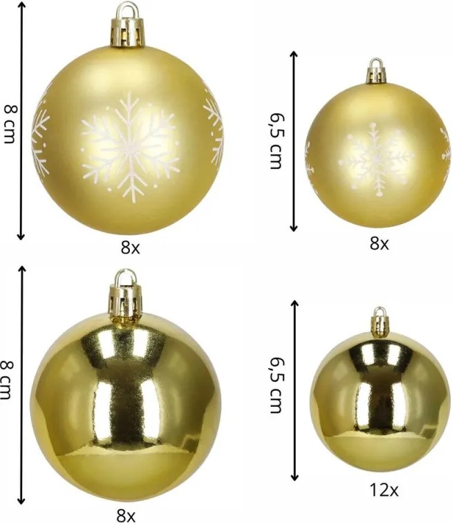 Vánoční baňky zlaté mix - 8/6,5 cm, sada 36ks CA0974