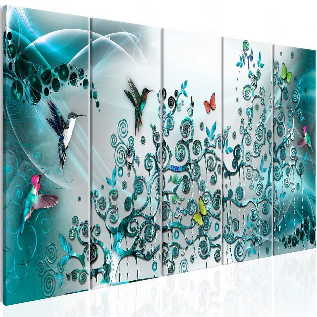 Obraz - Hummingbirds Dance (5 Parts) Turquoise Narrow 200x80