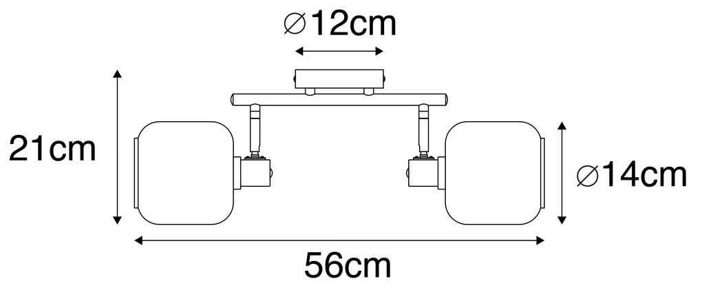 Stropní bodové světlo černé se zlatem s kouřovým sklem 2-světlo - Zuzanna