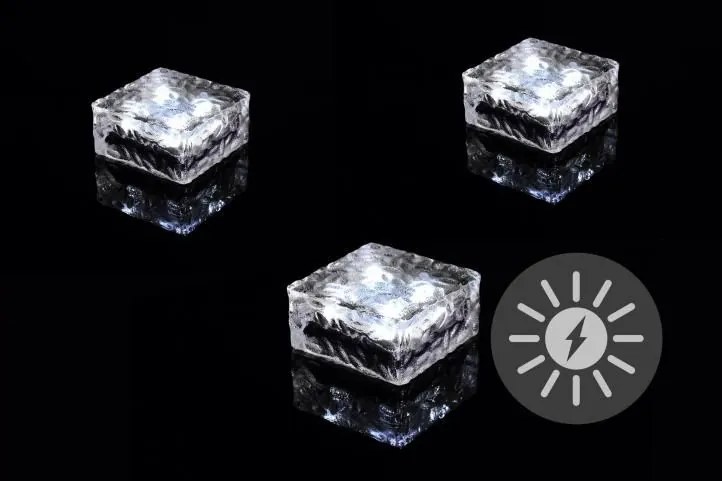 Nexos  55827 Sada 3 ks solárního osvětlení - skleněná cihla 4 LED bílá 10x10x5 cm