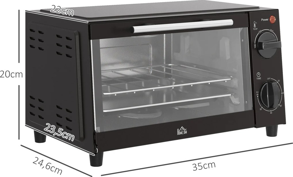 HOMCOM Mini trouba 9L Mini trouba s pečicím plechem, grilovací rošt, 100 °C-230 °C, s nastavitelnou teplotou a dobou pečení, časovač na 60 min, 750 W…