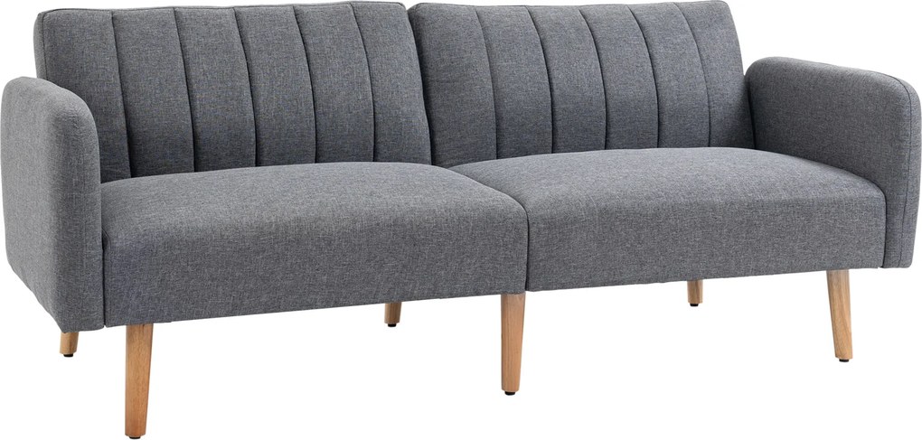 HOMCOM Rozkládací pohovka 2místná, rozkládací pohovka s funkcí spaní, polyester podobný lnu, kaučukové dřevo, šedá, 173x75x73cm| Aosom