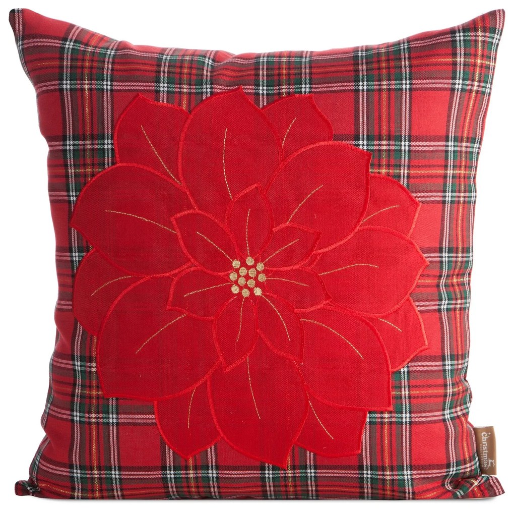 VÁNOČNÍ DEKORAČNÍ POVLAK NA POLŠTÁŘ POINSETTÍ 45X45 CM VZOROVANÁ
