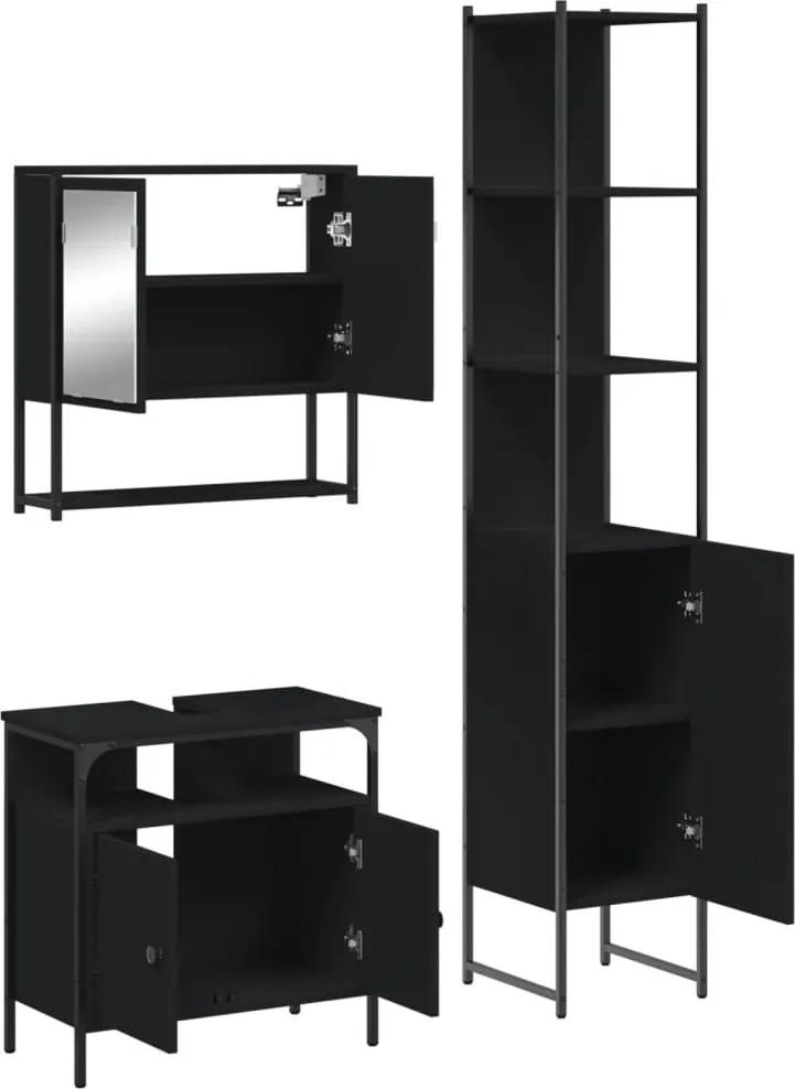 vidaXL 3dílný set koupelnového nábytku kompozitní dřevo [3214675] Barva: Černá