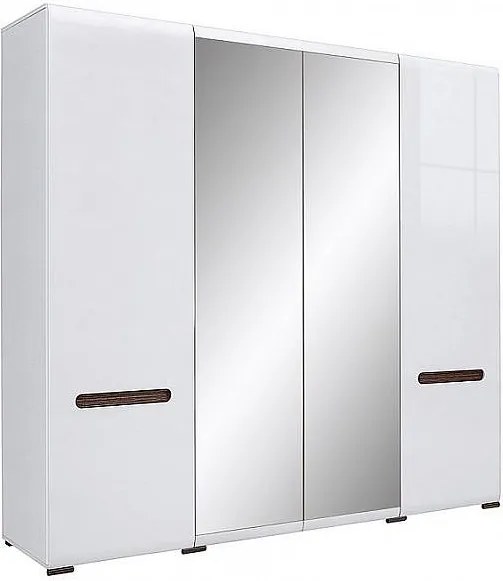 Šatní skříň se zrcadlem Bradbury 3, LTD + MDF, bílá / bílý lesk, 220x210x57 cm