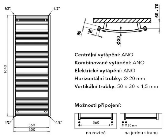 PMH Blenheim B8W Radiátor kombinovaný, 60x164cm, bílá lesklá