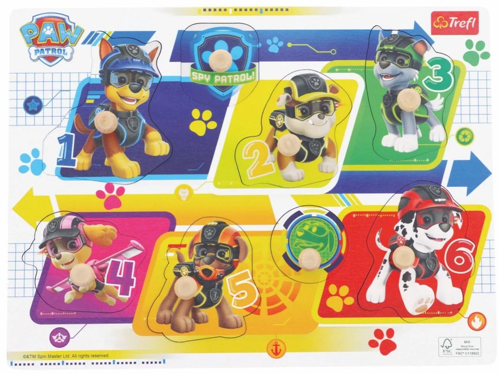 Vkládačka/Puzzle deskové obrysové dřevěné Tlapková patrola/Paw Patrol ve fólii 30x22cm 18m+