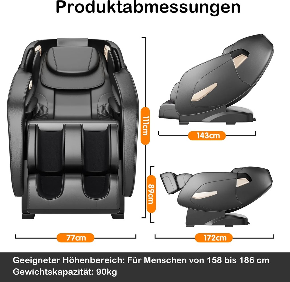 Costway Elektrické masážní křeslo nastavitelné shiatsu křeslo černé