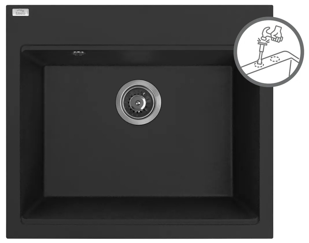 Laveo Tau, 1-komorový granitový dřez 570x500x215 mm, černá, LAV-SBT_710B