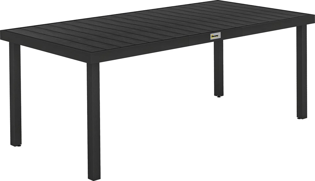 Outsunny Hliníkový Zahradní Stůl pro 8 Osob s Laťkovou Deskou pro Terasu a Balkon 190x90x74 cm Černý