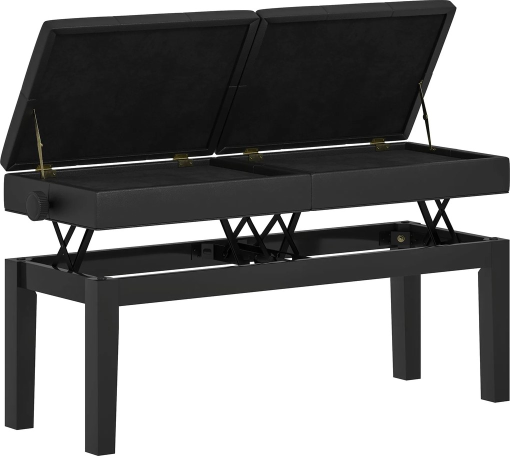 HOMCOM Nastavitelný hudební stolička s úložným prostorem, nosnost 220 kg, umělá kůže, černá, 105 x 37 x 48-58 cm