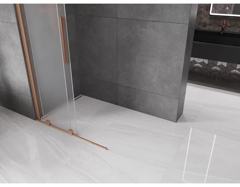 Mexen Velar, sprchová zástěna s posuvnými dveřmi Walk-in 120 x 200 cm, 8mm sklo námraza, měděná matná, 871-120-000-33-65