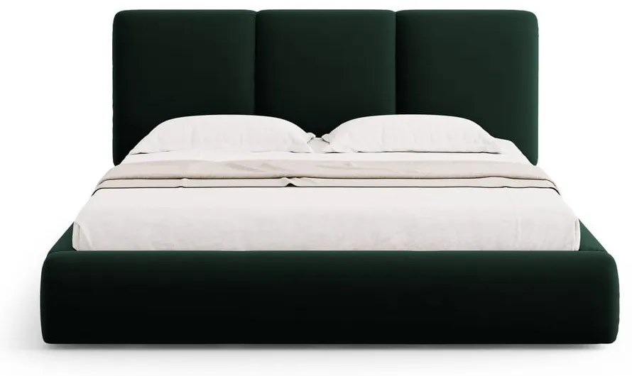 Tmavě zelená sametová čalouněná dvoulůžková postel s úložným prostorem s roštem 160x200 cm Brody – Mazzini Beds
