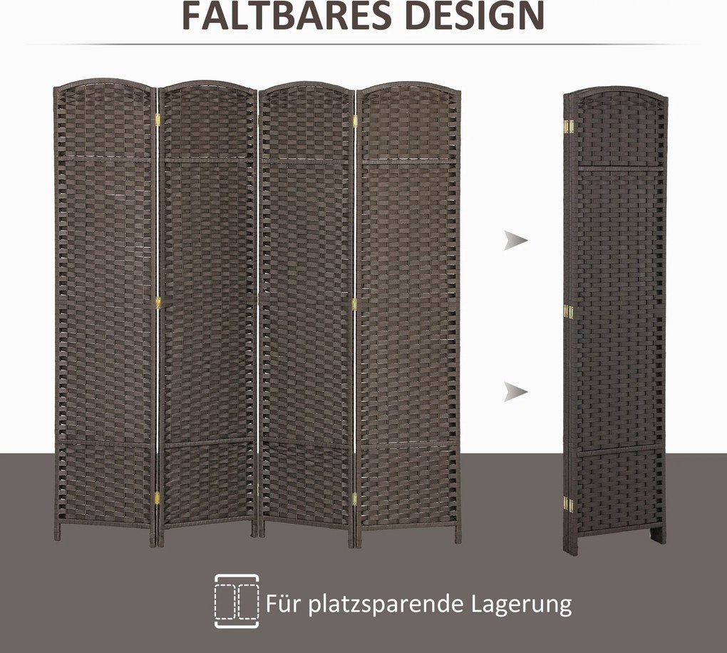HOMCOM 4-panelový dělicí panel 160x170 cm Skládací oddělovač pro obývací pokoj, ložnici a kancelář Hnědý