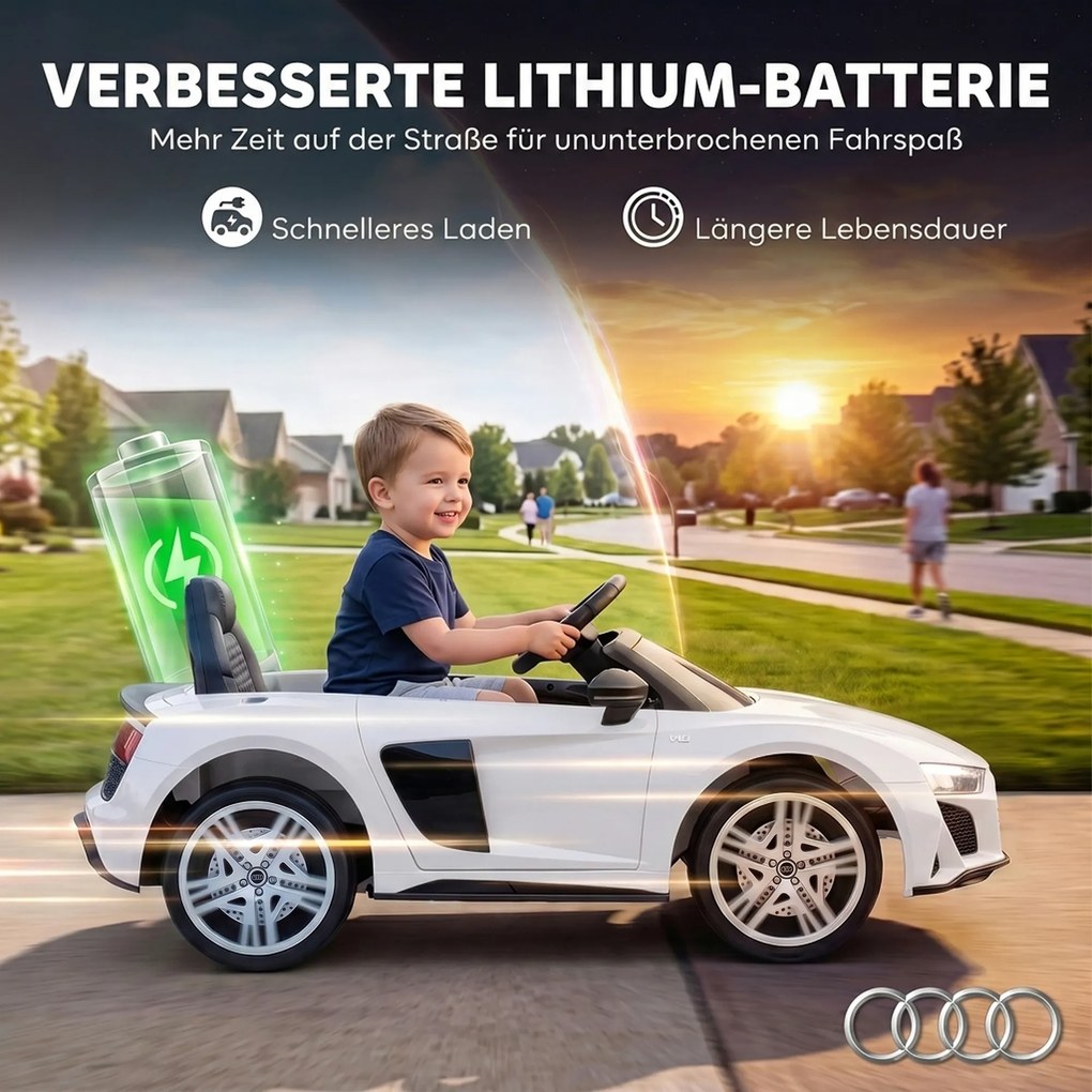 AIYAPLAY Dětské elektrické auto 12V Dětské auto s dálkovým ovládáním Lithium-akumulátor 2 motory Plynulý start Zadní odpružení Bílá
