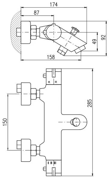 EBS Vanová termostatická baterie, rozteč 15 cm, chrom