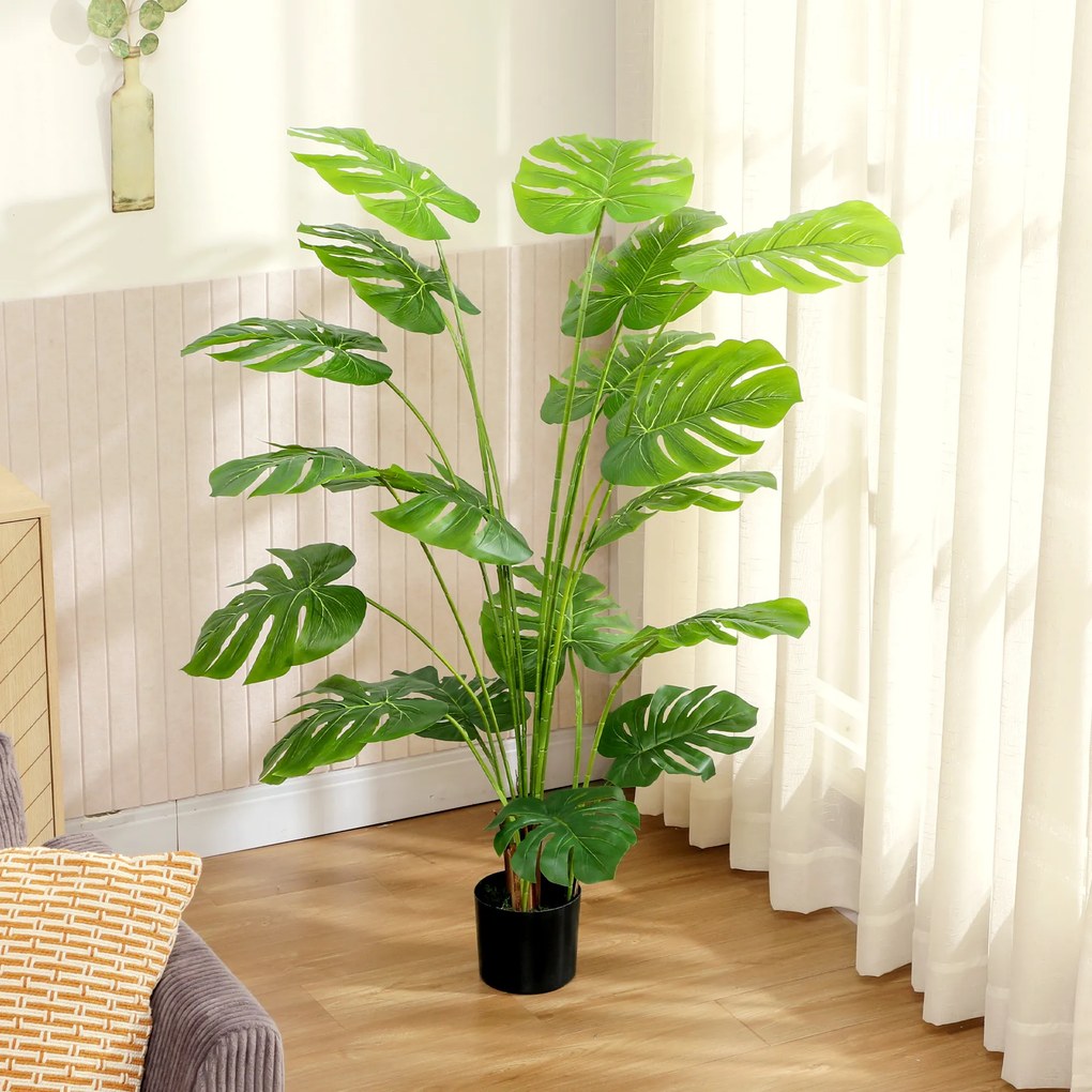 HOMCOM umělá rostlina, umělý strom Monstera Deliciosa s květináčem včetně výšky 150 cm pro vnitřní prostory, zelená