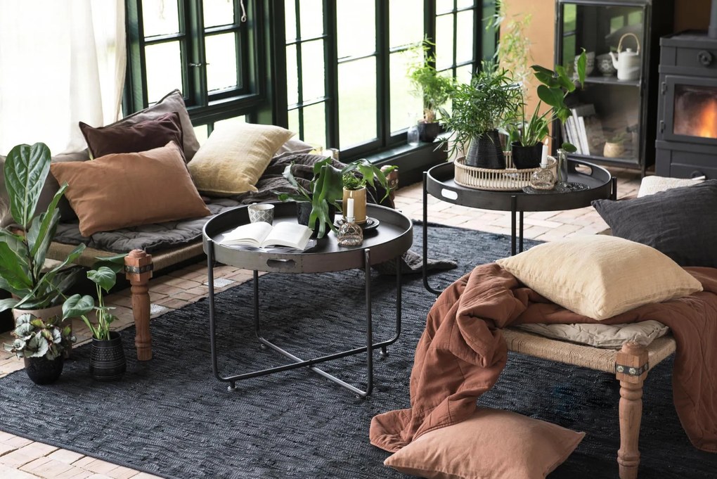 IB LAURSEN Kožený koberec Black 250x300 cm, černá barva, kůže