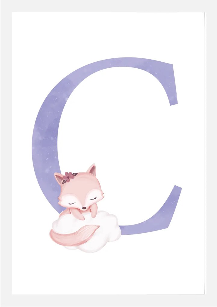 Abeceda písmena s liškou - Obraz, Plakát Velikost: B2 - 50x70 cm, Volba rámu: s černým rámem, Písmeno: U
