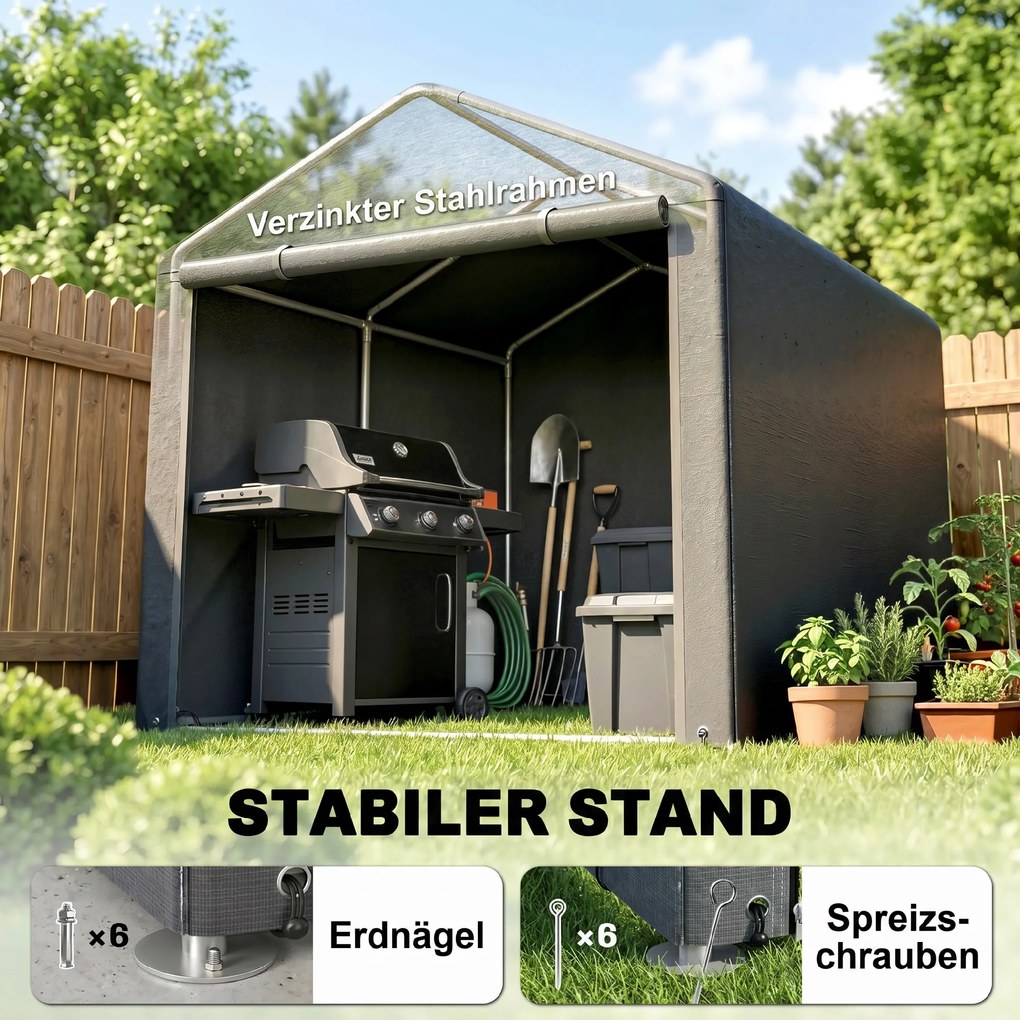 Outsunny garážový stan, 1,6 x 2,18 x 1,72 m, skladovací stan s UV ochranou, dveře na zip, vodoodpudivá fólie, garáž na zahradní nářadí