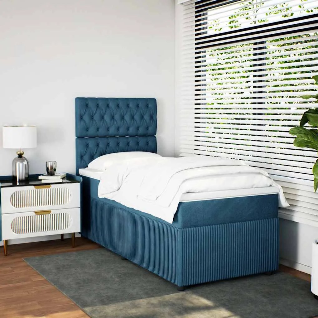 Box spring postel s matrací modrá 80 x 200 cm samet 3294500