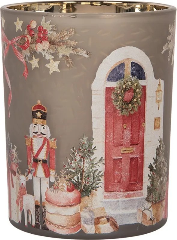 Skleněný svícen na čajovou svíčku Louskáček Nutcracker - Ø 10*13 cm