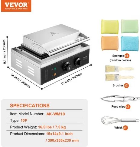 10PCS Komerční vaflovač Obdélníkový vaflovač 1550 W