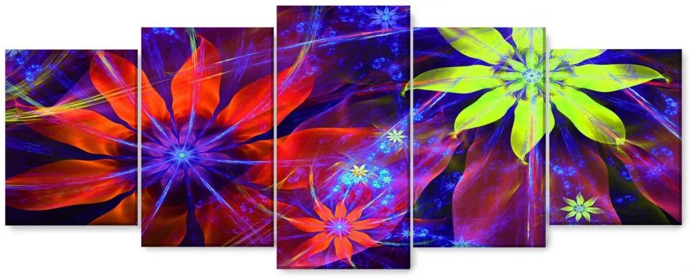 Malvis ® Vícedílný obraz - Neonové květy Velikost: 150x60 cm