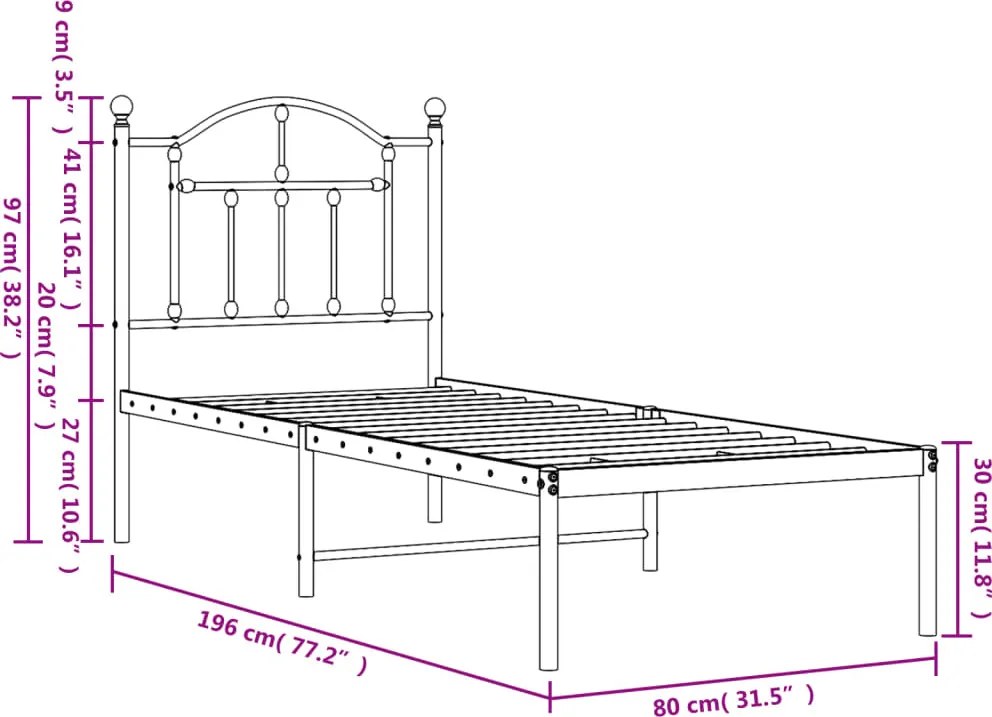 vidaXL Kovový rám postele s čelem 75 x 190 cm [353478] Barva: Černá