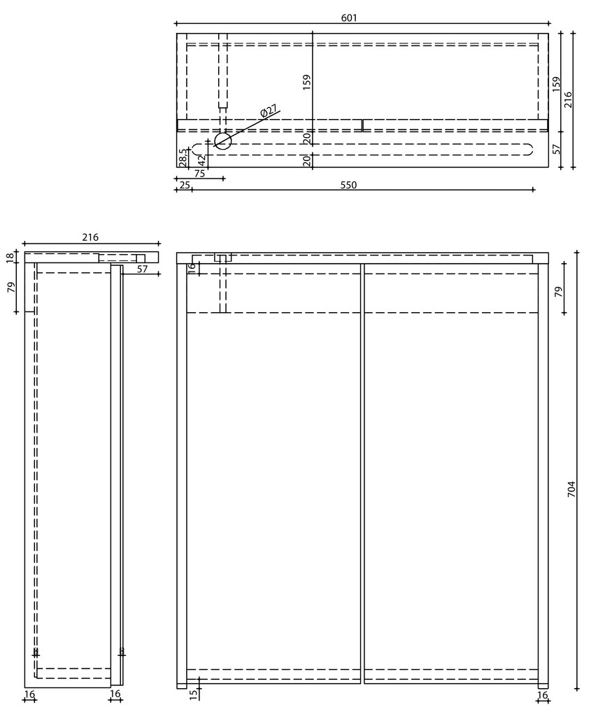 Aqualine Aqualine, KAWA STRIP Galerka s LED osvětlením 60x70x22cm, dub emporio, WGL36S