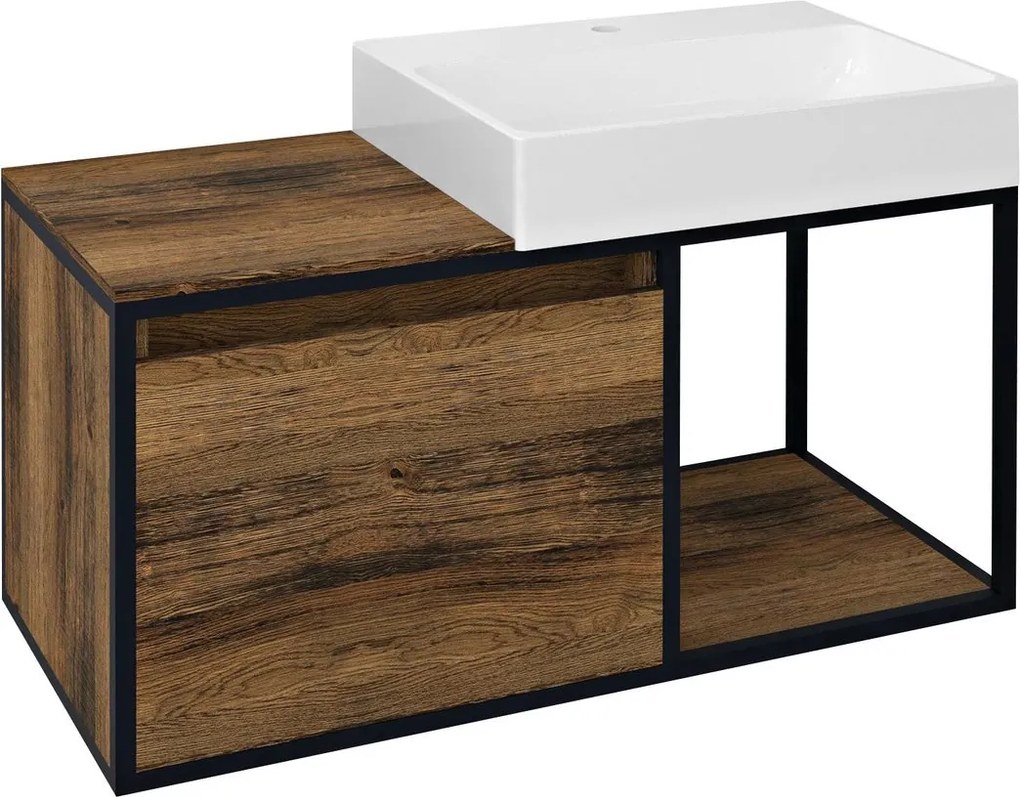 Sapho Sapho, SKARA umyvadlová skříňka 100x49,5x46,5cm, černá mat/dub Collingwood, CG004-1919
