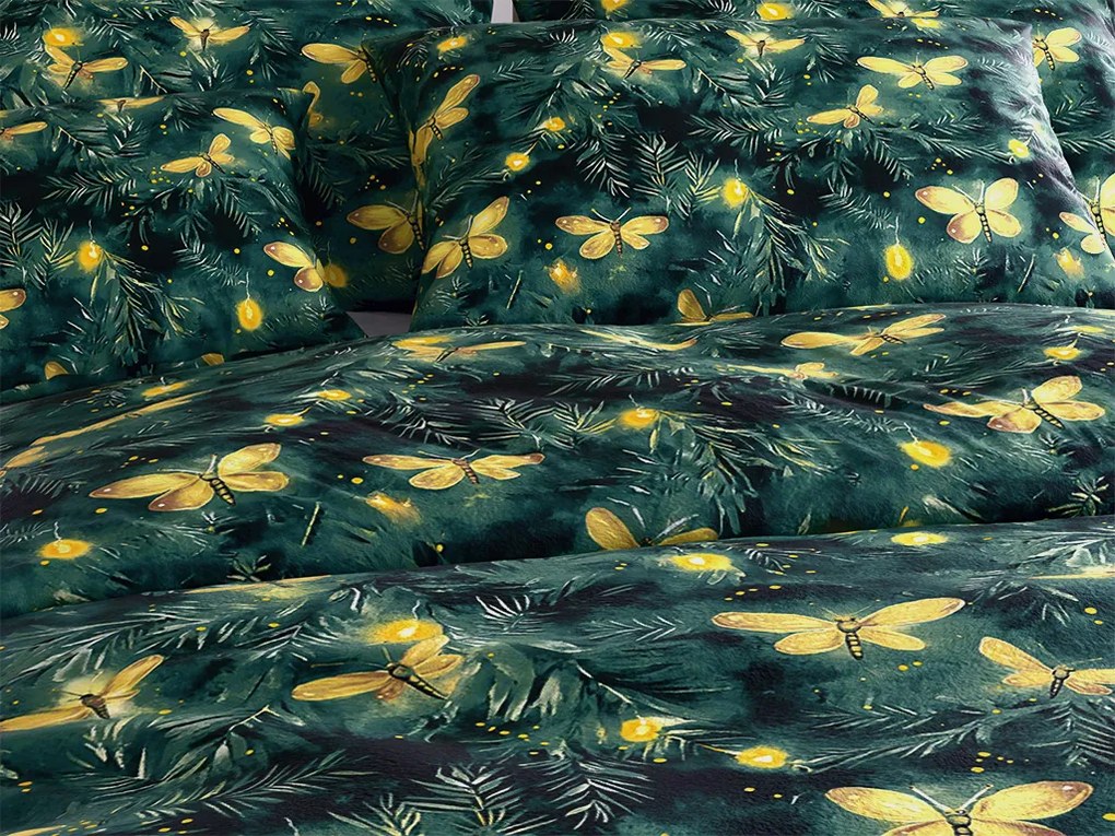 Mikroplyšové povlečení YELLOW BUTTERFLY tmavě zelené Rozměr povlečení: 70 x 90 cm | 140 x 220 cm