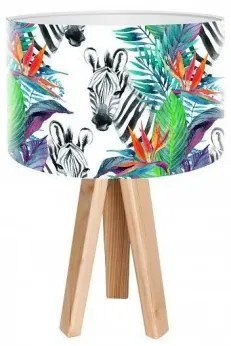 Timberlight Dětská stolní lampa Exotic zebra + bílý vnitřek + dřevěné nohy