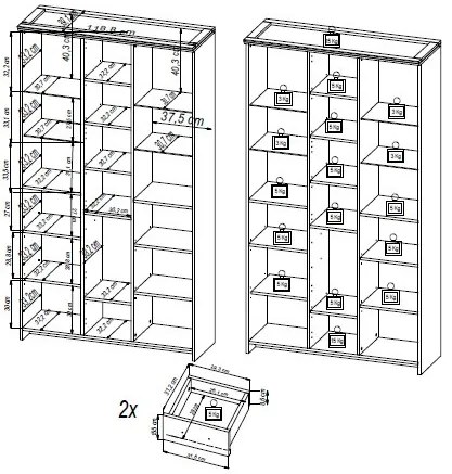 Široká vitrína s osvětlením Matera, starý dub/bílá