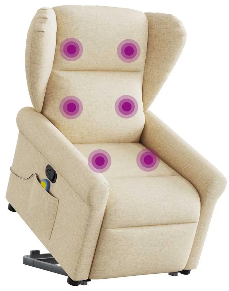 Zvedací masážní polohovací křeslo krémové textil 3303392