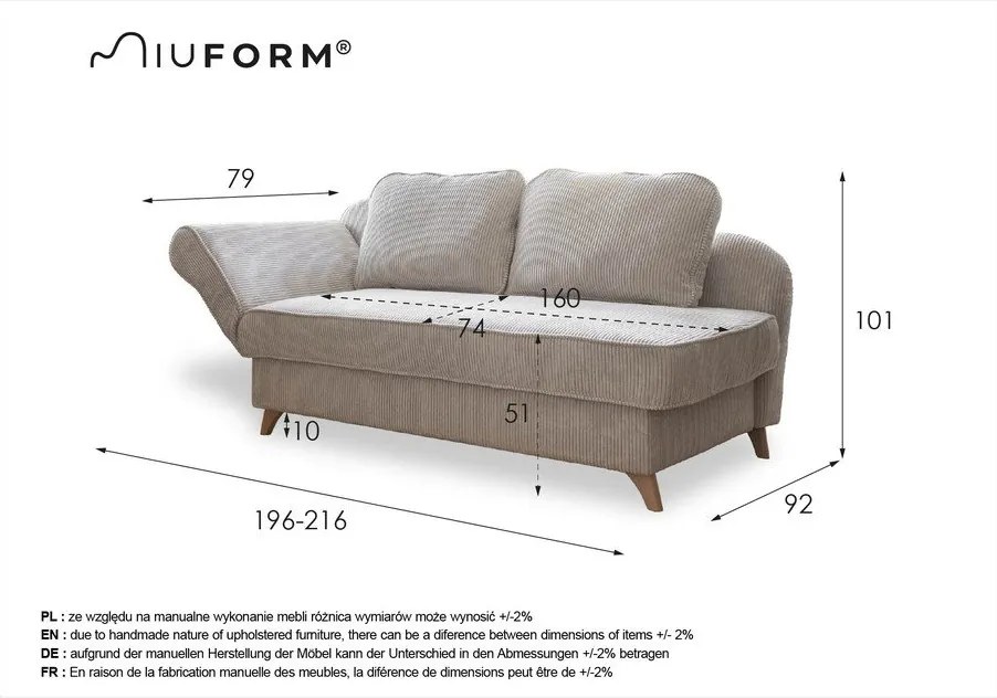 Béžová manšestrová lenoška (levý roh) Chic Charlotte – Miuform
