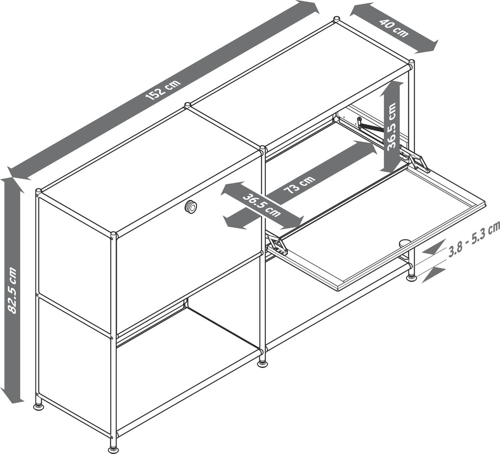 Tchibo - Kovová odkládací skříňka CN3 s přemístitelnými výklopnými dvířky - barva: černá