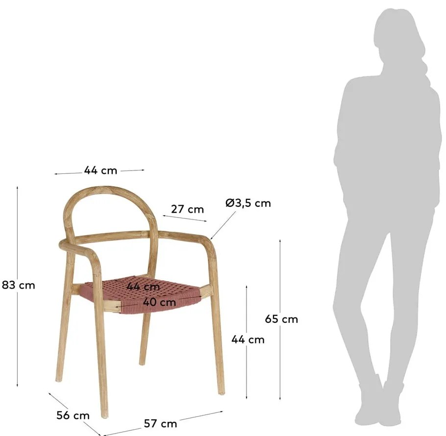 Zahradní židle z eukalyptového dřeva s výpletem v terakotové barvě Kave Home Sheryl