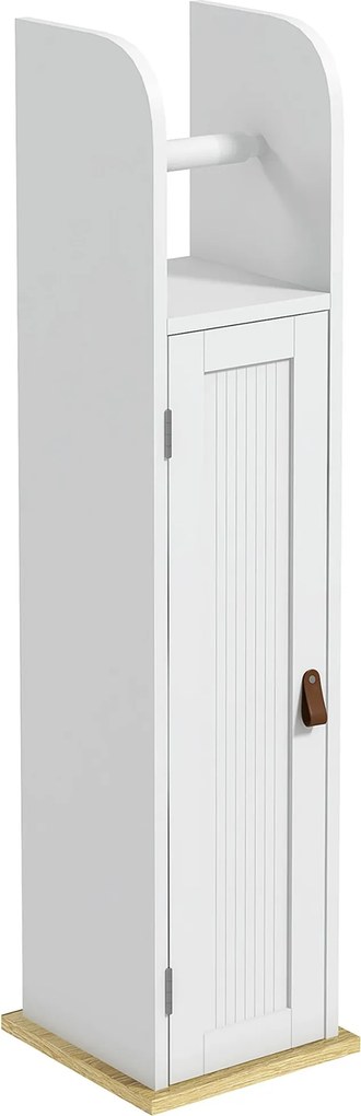 Kleankin koupelnová sloupcová skříňka s otevřeným prostorem, dvířka, 2 nastavitelné police a držák na rolku, moderní styl 20x20x80 cm bílá | Aosom