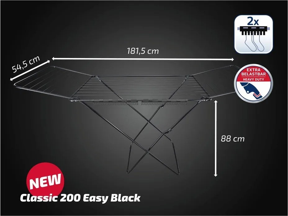 Černý sušák na prádlo 20 m Classic 200 Easy – LEIFHEIT