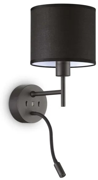 Ideal Lux - LED Flexib. lampa s monturou SET UP 1xE27/42W+LED/3W/230V USB černá