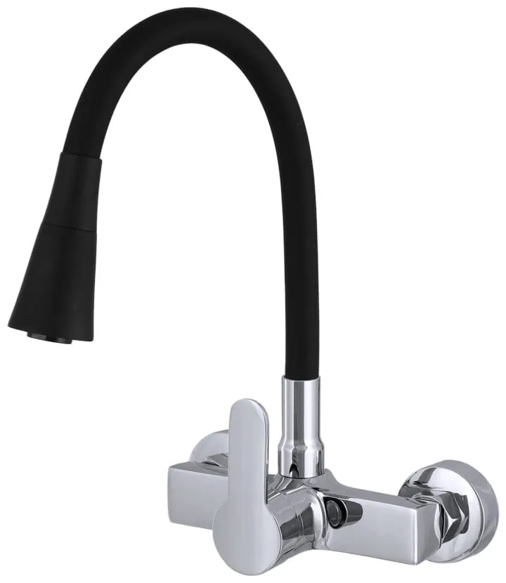 Gamma Flex 3000, nástěnná dřezová baterie s flexibilním ramenem, černá-chromová, GMA-BFXS-3000BK