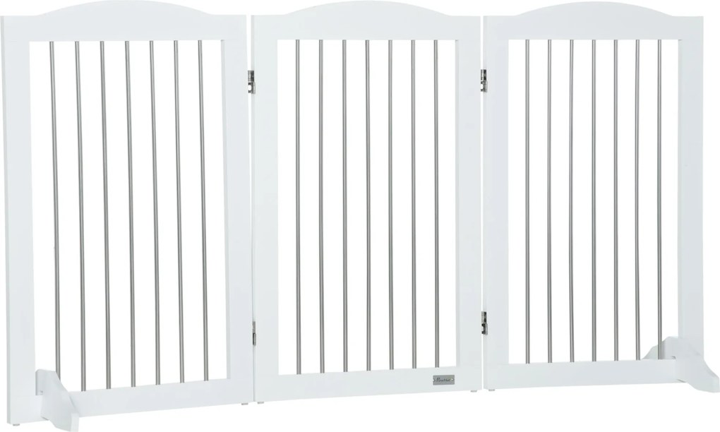 PawHut Psí Zábrana, Dveřní Stráž, Skládací Psí Brána se Stojanem, 3 Panely, Brána pro Schody a Chodby, Bílá, 154 x 30 x 80 cm | Aosom