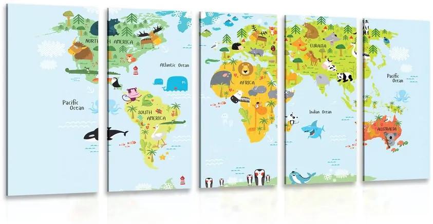 5-dílný obraz dětská mapa světa se zvířátky