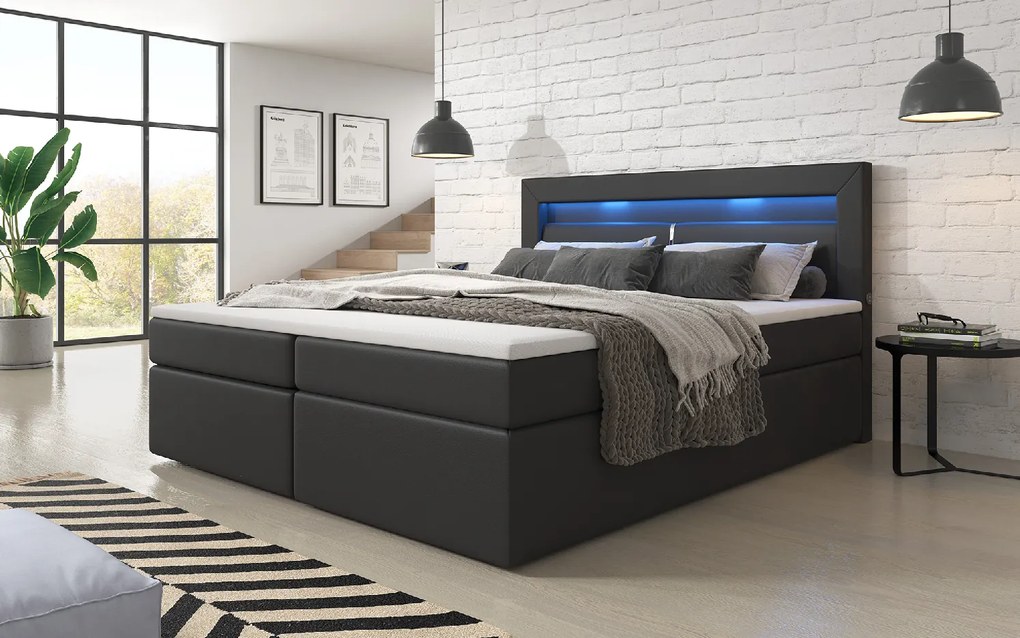 K&M postele Boxspring postel REPOS bez úložného prostoru, LED a USB Velikost postele: 140 × 200 cm, Výběr matrace: Taštičková zónová matrace - měkká …